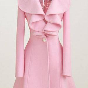 Pink Ruffled Long Coat on Luulla