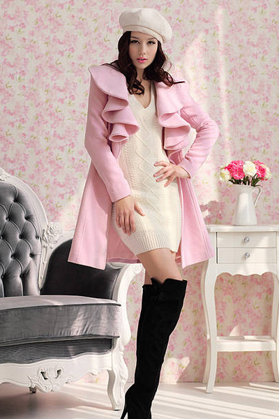 Pink Ruffled Long Coat on Luulla