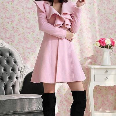 Pink Ruffled Long Coat on Luulla